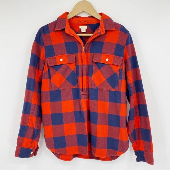J. Crew Factory | Tops | Jcrew Flannel Popover Shirt Jacket Red Blue Buffalo Plaid Sz S | Poshmark